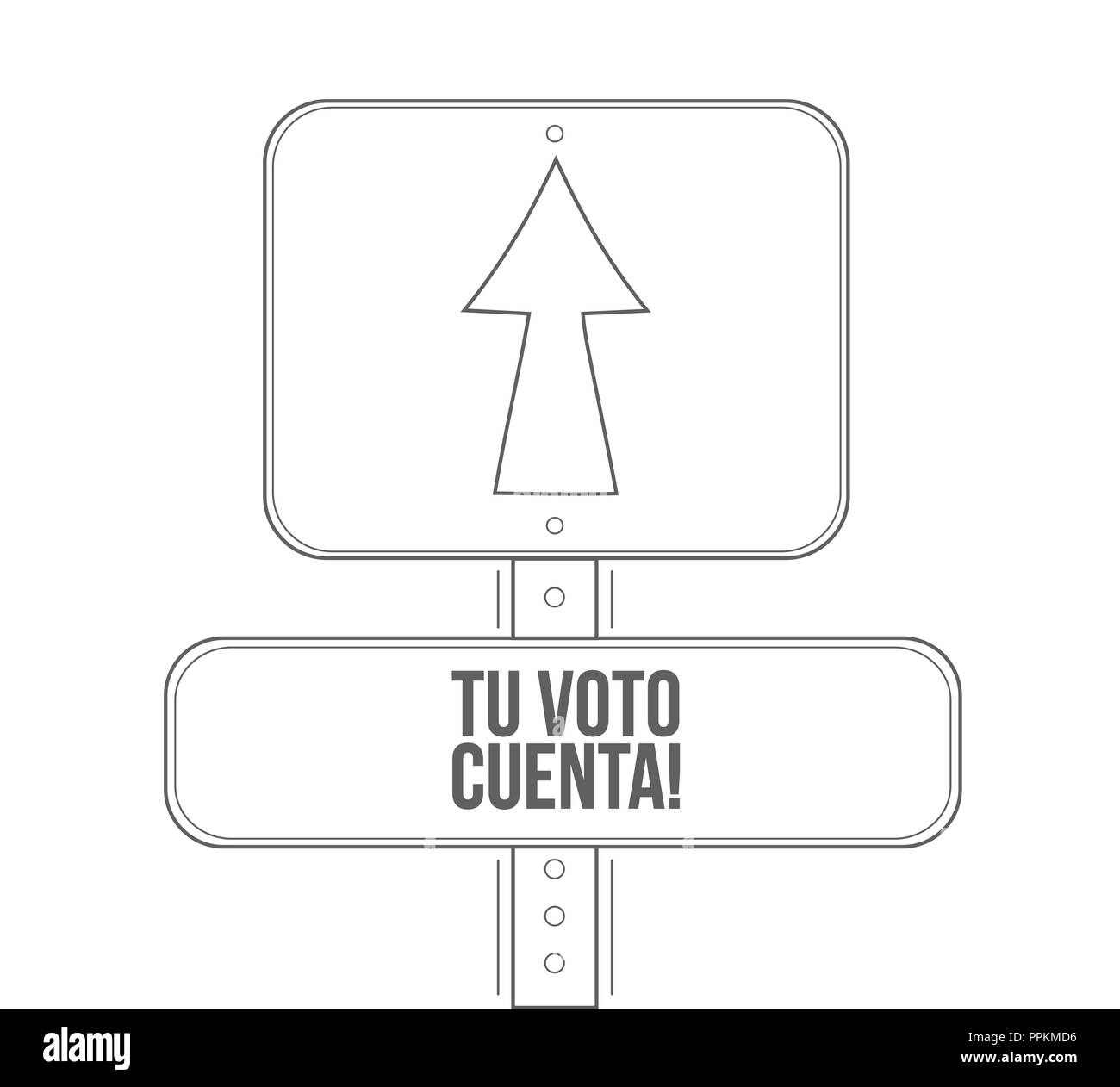 your vote counts in Spanish line street sign isolated over a white ...