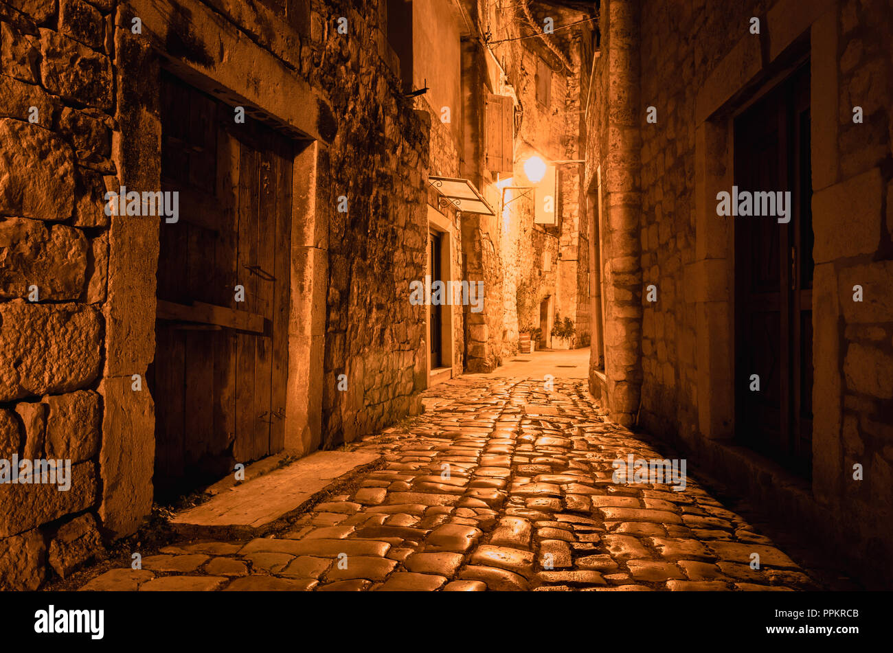 Medieval streets of Trogir old town, Dalmatian coast, Croatia Stock ...