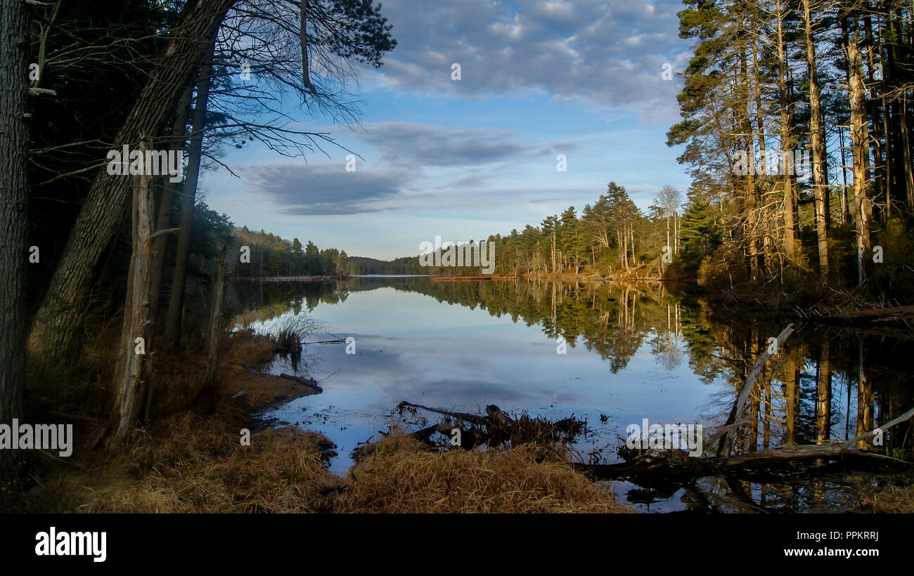 Beautiful scene of the autumn colorful trees reflected in the water of ...