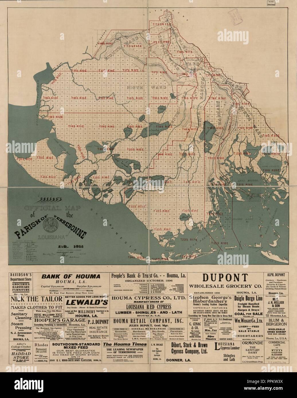 Bocage's official map of the Parish of Terrebonne, Louisiana Stock ...