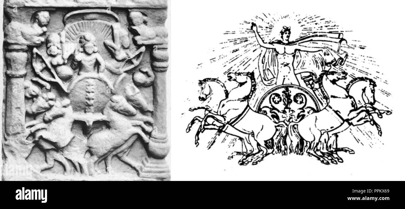 Bodh Gaya quadriga relief of Surya and Classical example Phoebus Apollo ...