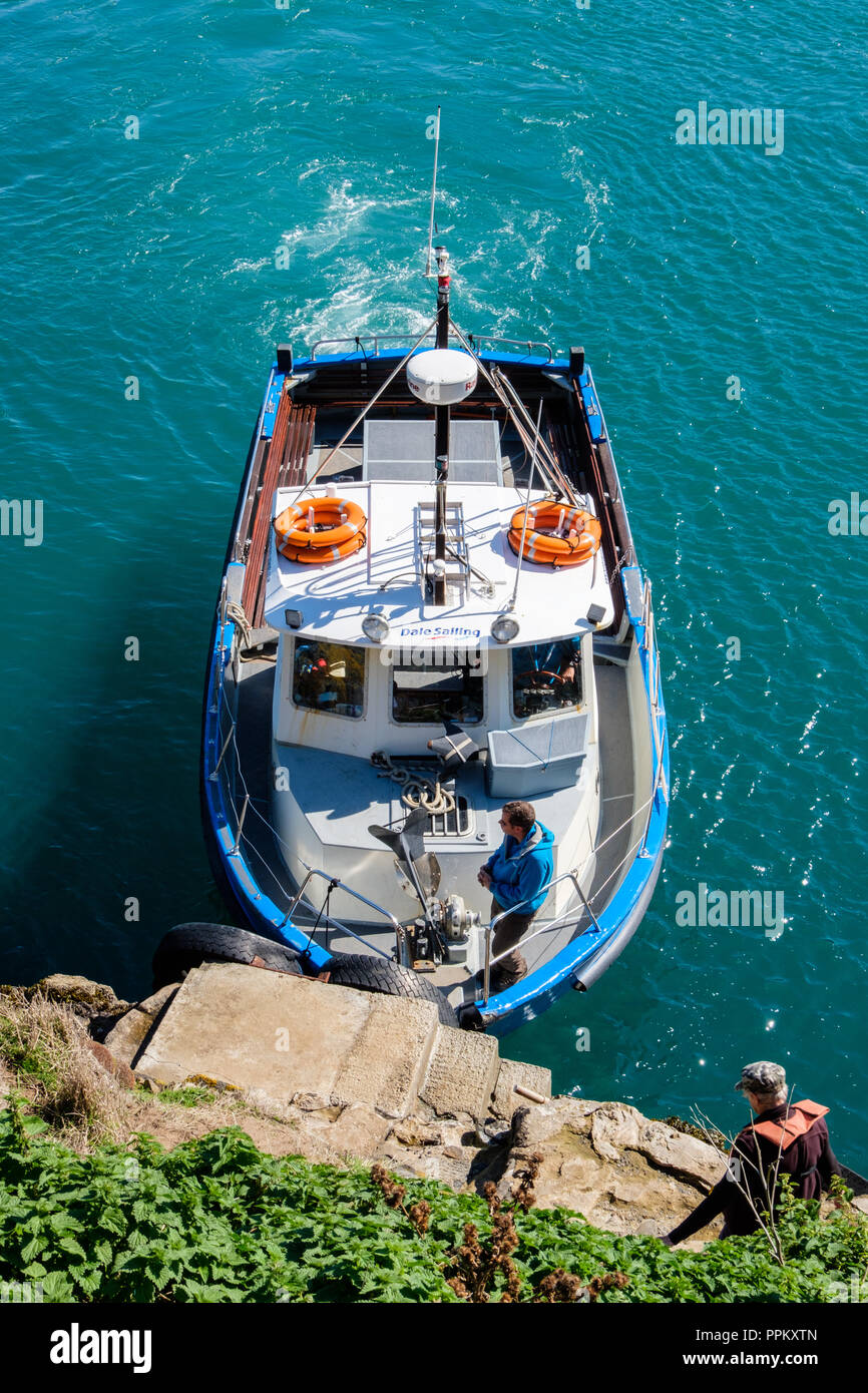 The Dale Princess at the landing stage on Skomer Island, Pembrokeshire ...