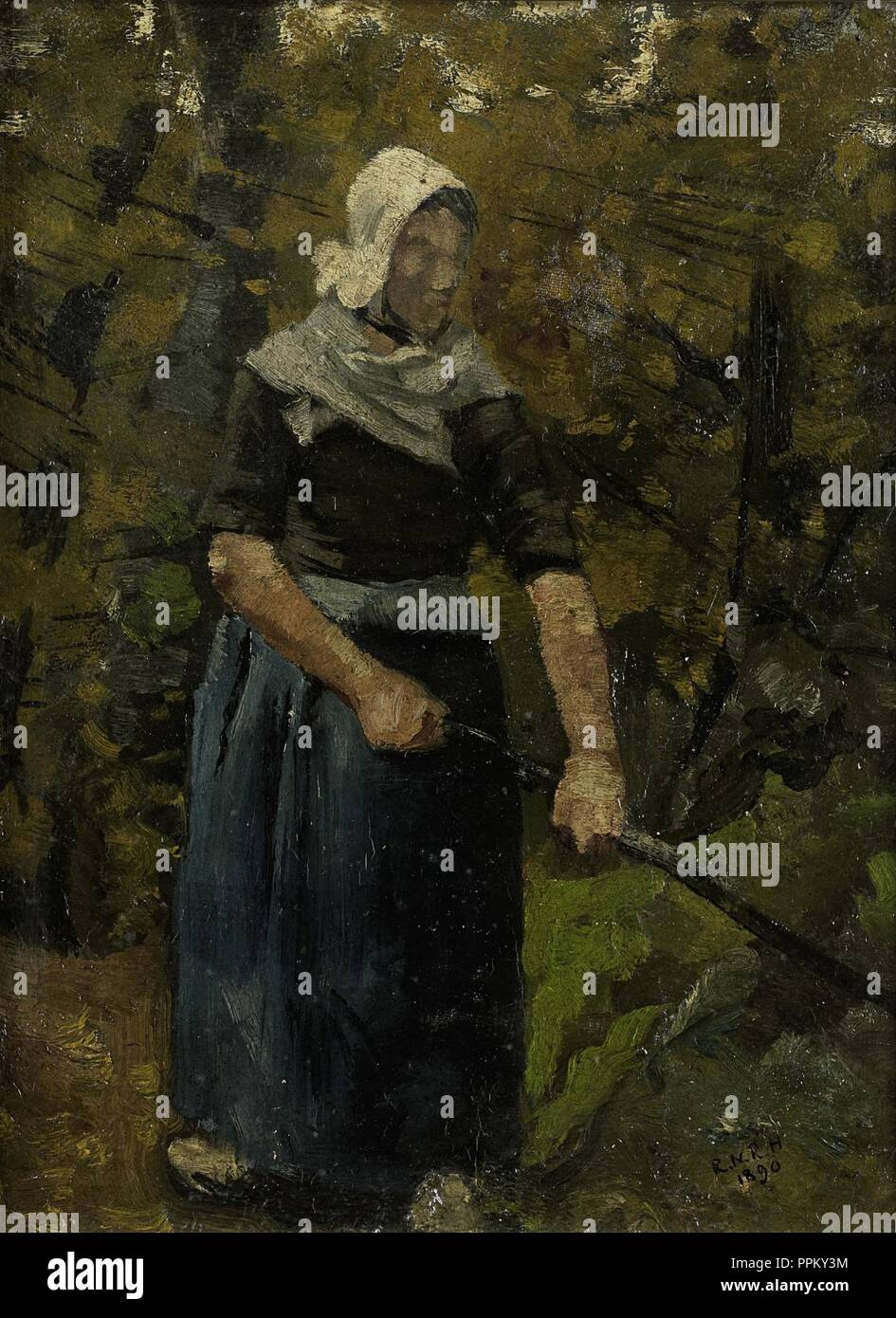 Boerin met stok Stock Photo - Alamy