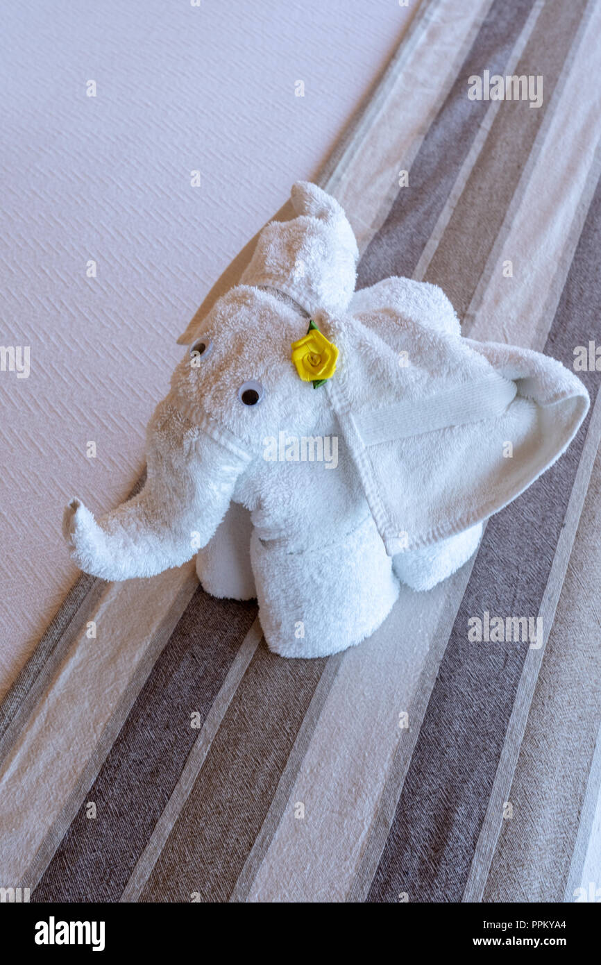 Peru, South America. Towels shaped in the form of an elephant Stock ...