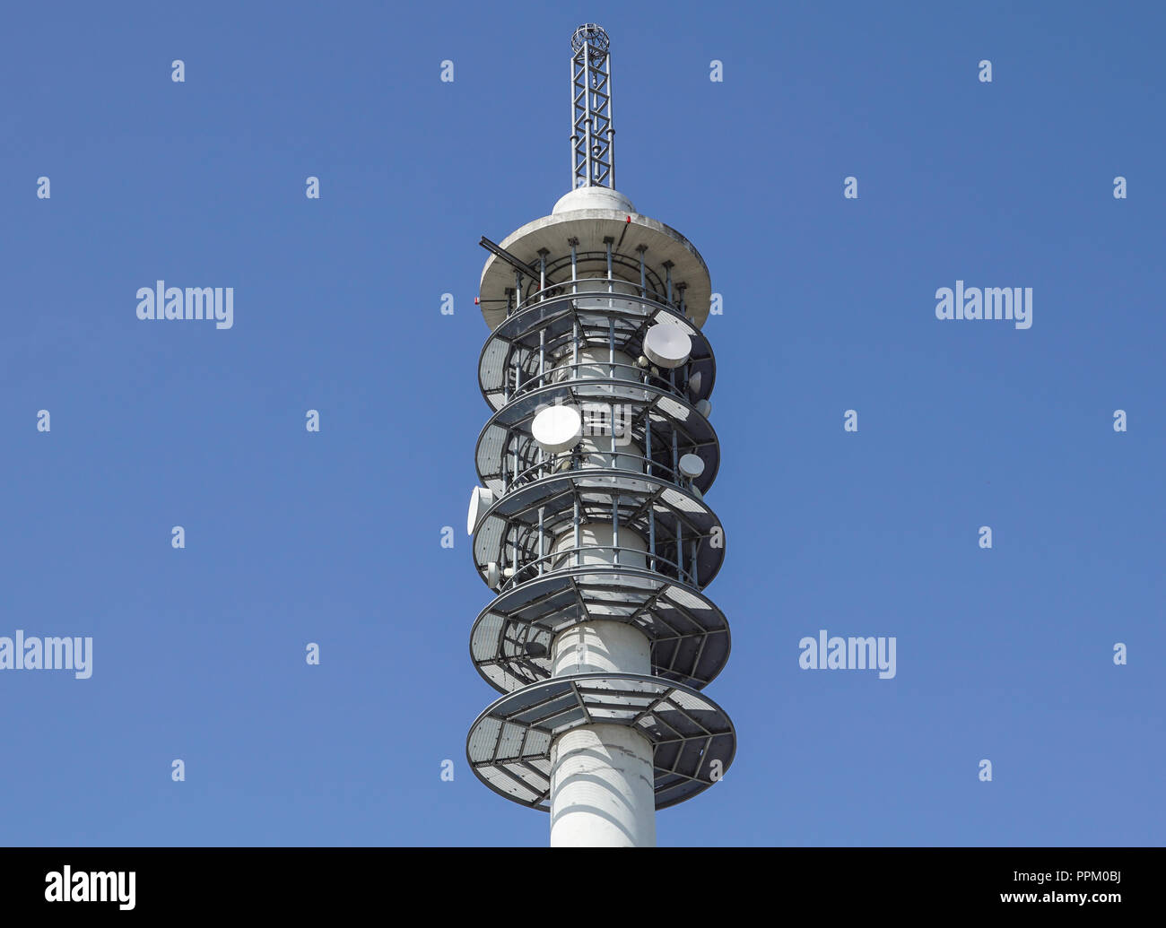 Antenna tower,antenna tower building with the blue sky. Close-up of the ...