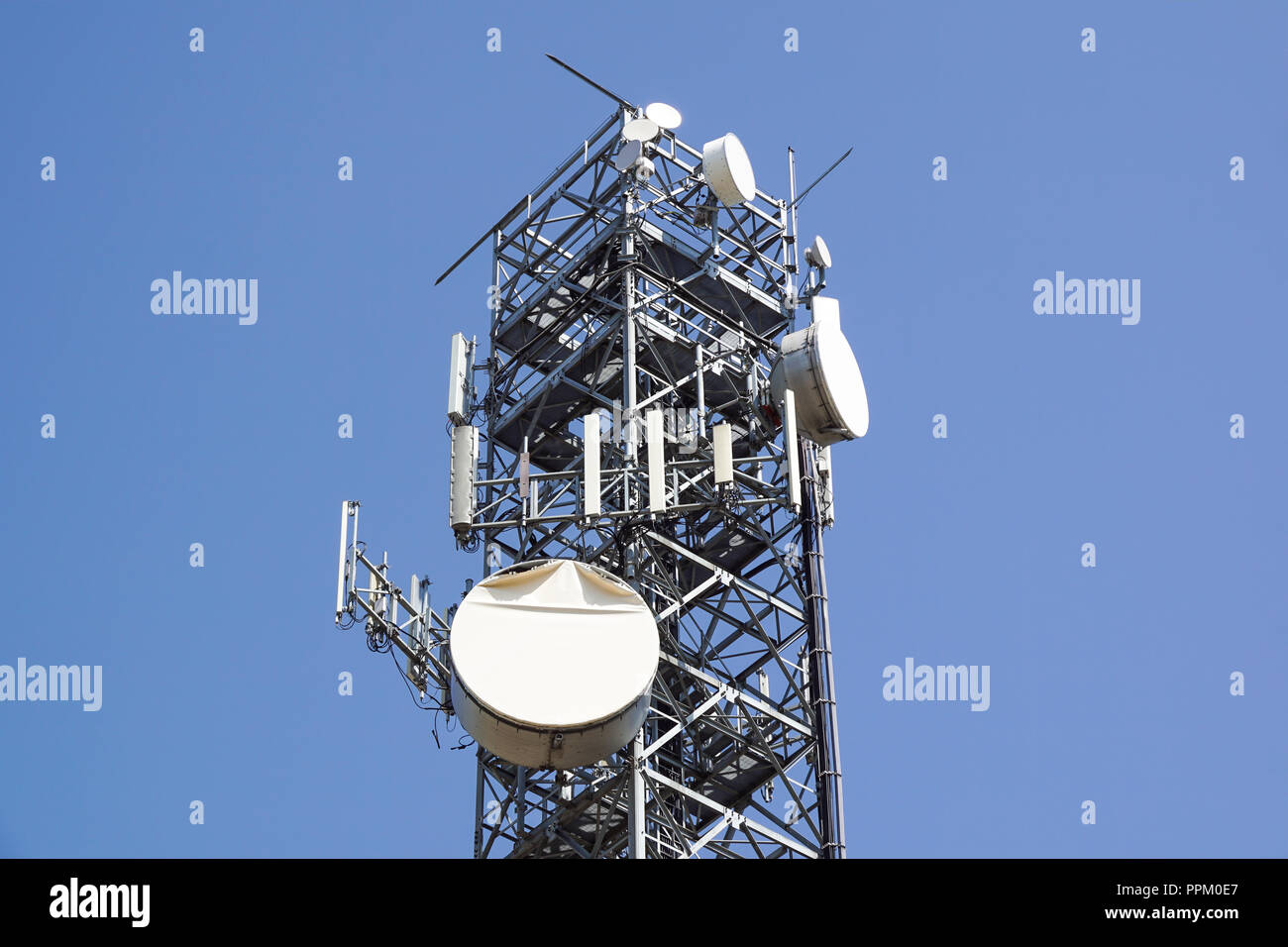 Antenna tower,antenna tower building with the blue sky. Close-up of the ...