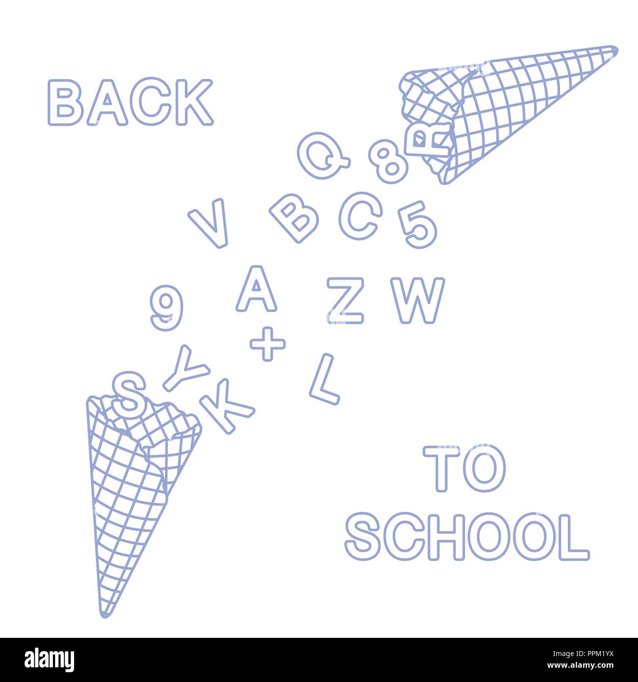 Back to school. Vector illustration with ice cream cones, letters ...