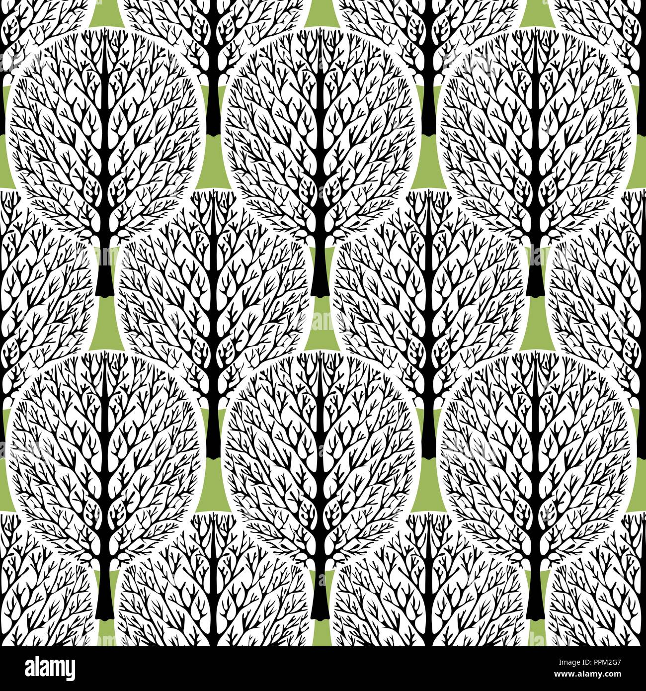 Abstract trees seamless pattern, vector illustration, stylized forest ...