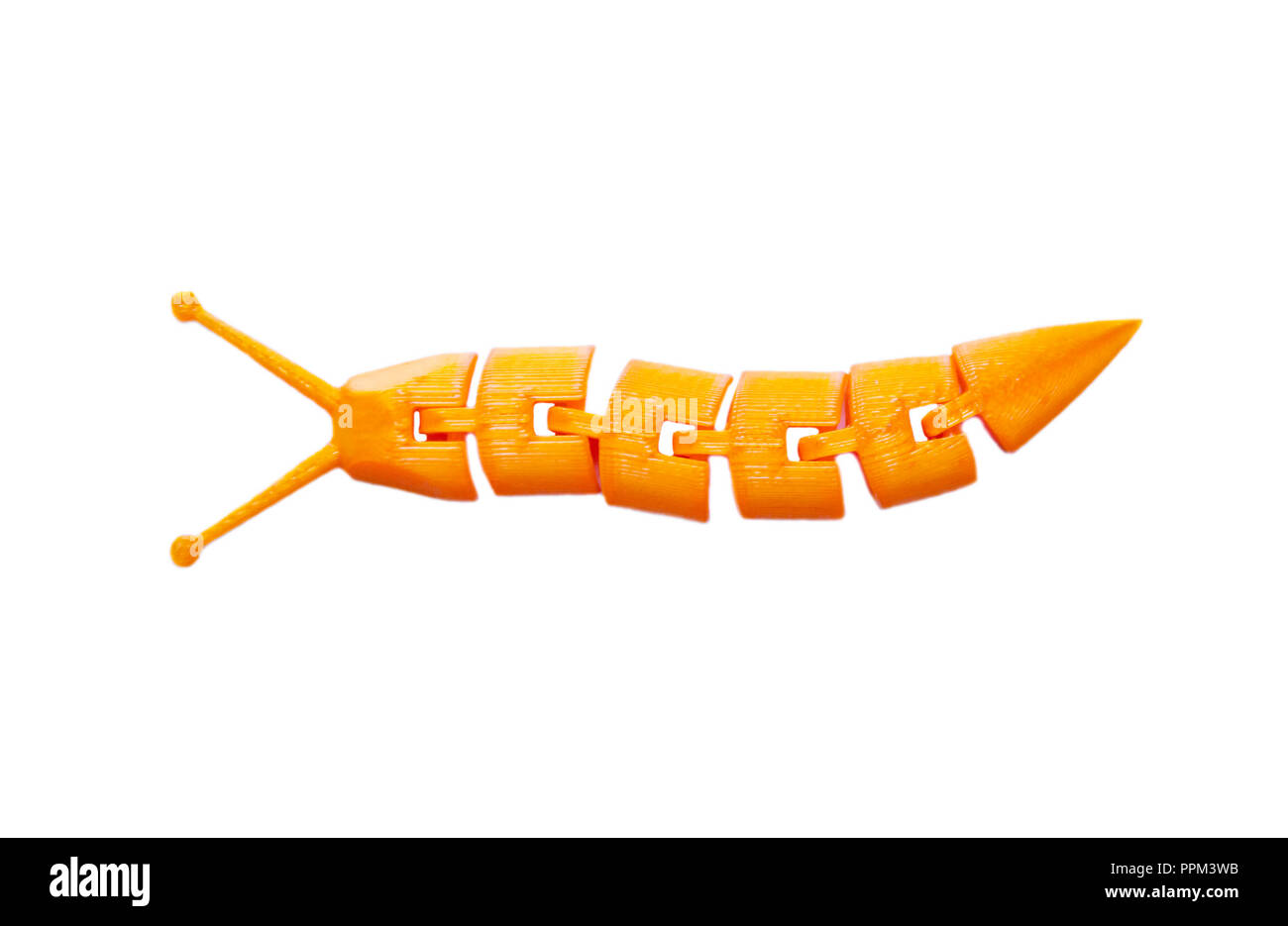 Bright light yellow object in shape of caterpillar toy printed on 3d ...