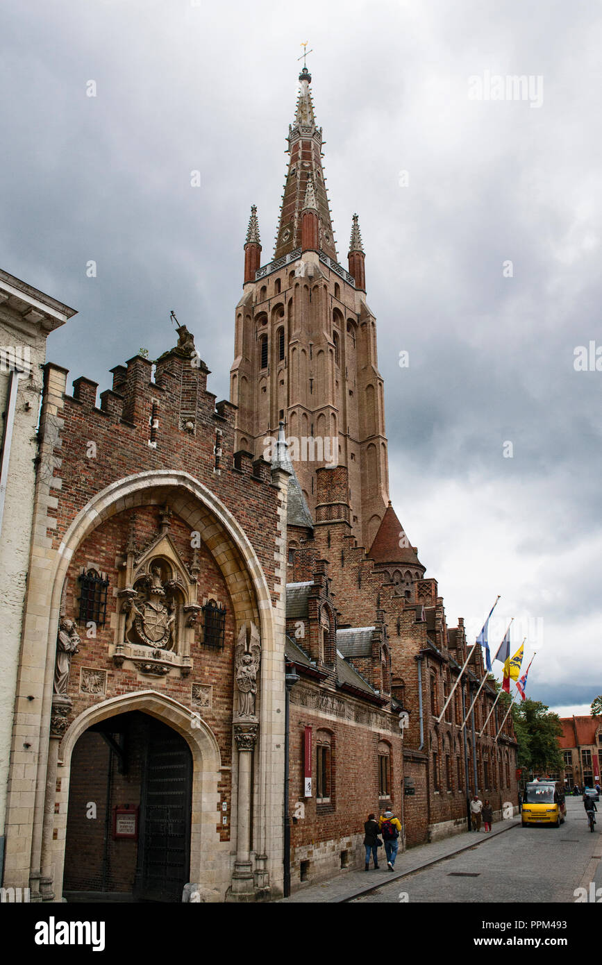 Bell Tower of the Church of Our Lady in Bruges, Belgium, dates mainly ...
