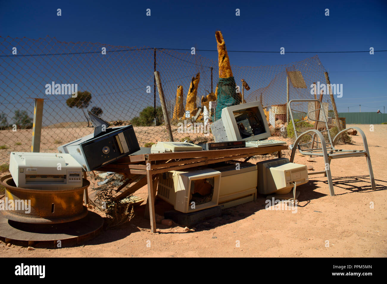 Old computers in the sand, Coober Pedy , South Australia Stock Photo ...