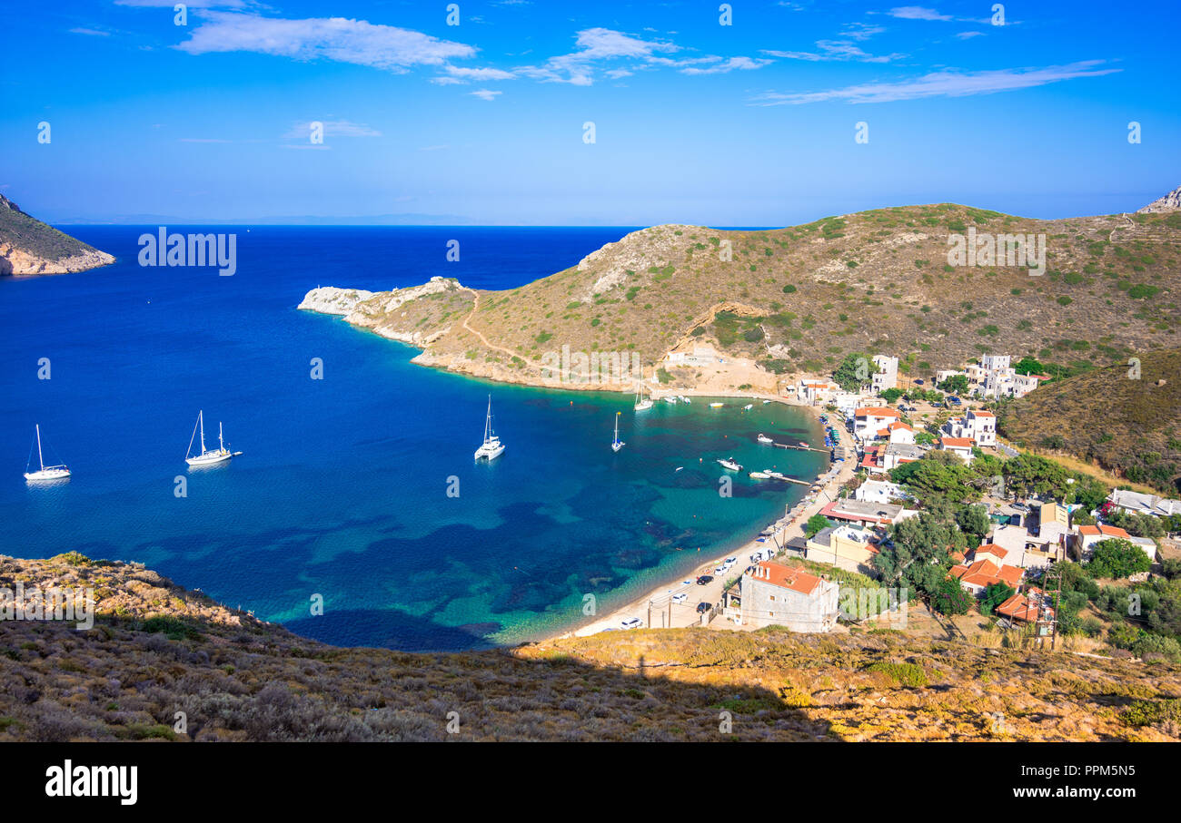 View of the gulf of Porto Kagio, near the cape of Tainaro, Peloponnese ...