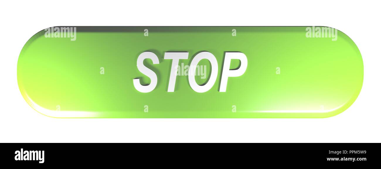 Green rounded rectangle push button STOP - 3D rendering Stock Photo - Alamy