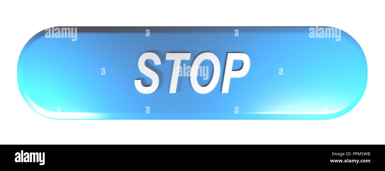 Blue rounded rectangle push button STOP - 3D rendering Stock Photo - Alamy