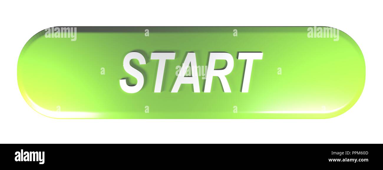 Green rounded rectangle push button START - 3D rendering Stock Photo ...