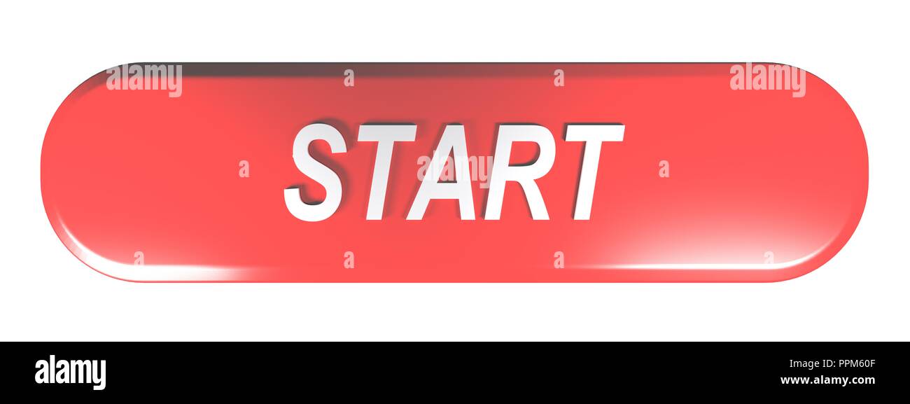 Red rounded rectangle push button START - 3D rendering Stock Photo - Alamy