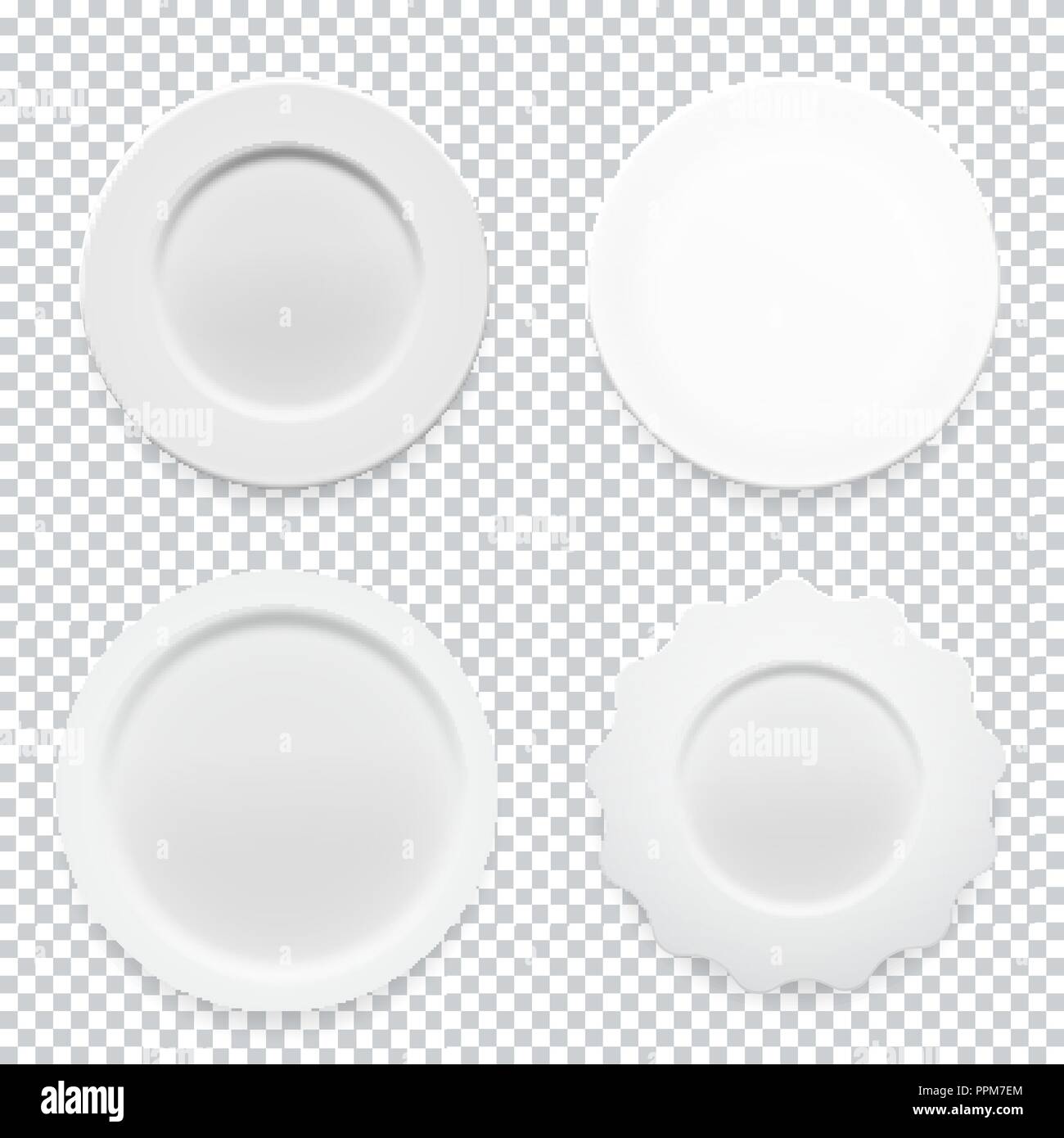 Empty white round plate collection set on transparent background for ...