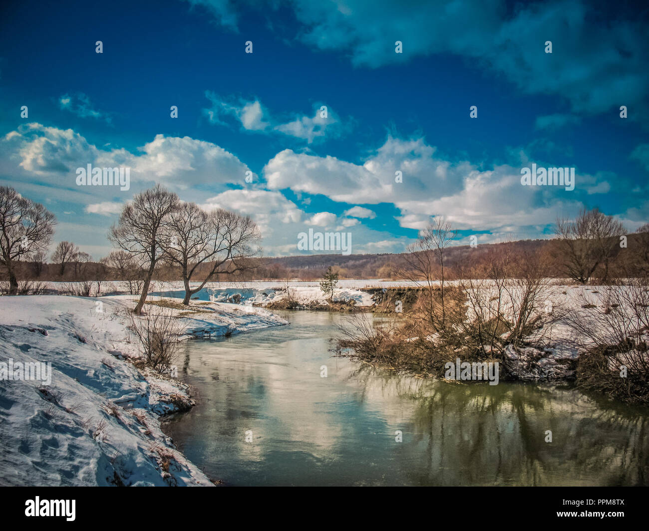 Spring landscape with river Stock Photo - Alamy