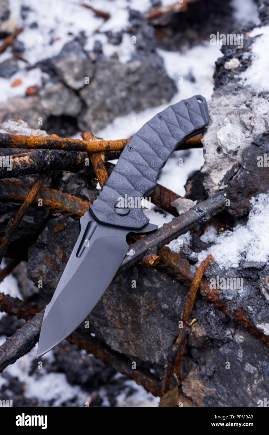 Knife for everyday carrying. Vertical frame of a pocket knife Stock ...