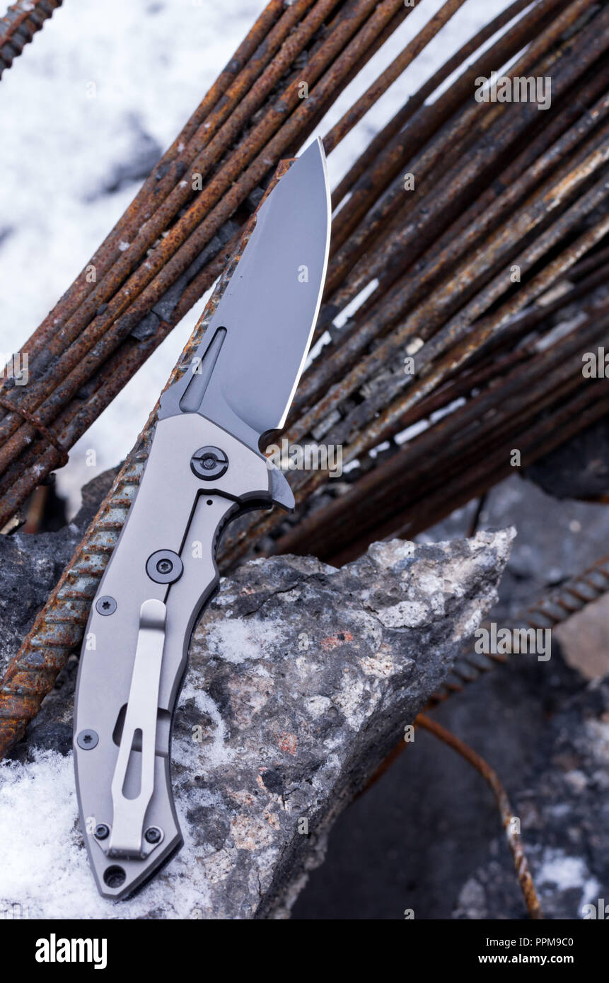 Knife with aggressive design. Vertical shot of the knife Stock Photo ...