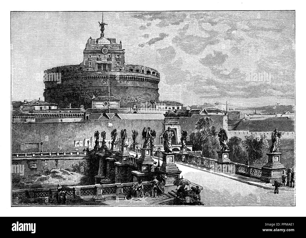The tomb of Adrian, today's Castel Sant'Angelo in Rome, 1899 Stock ...