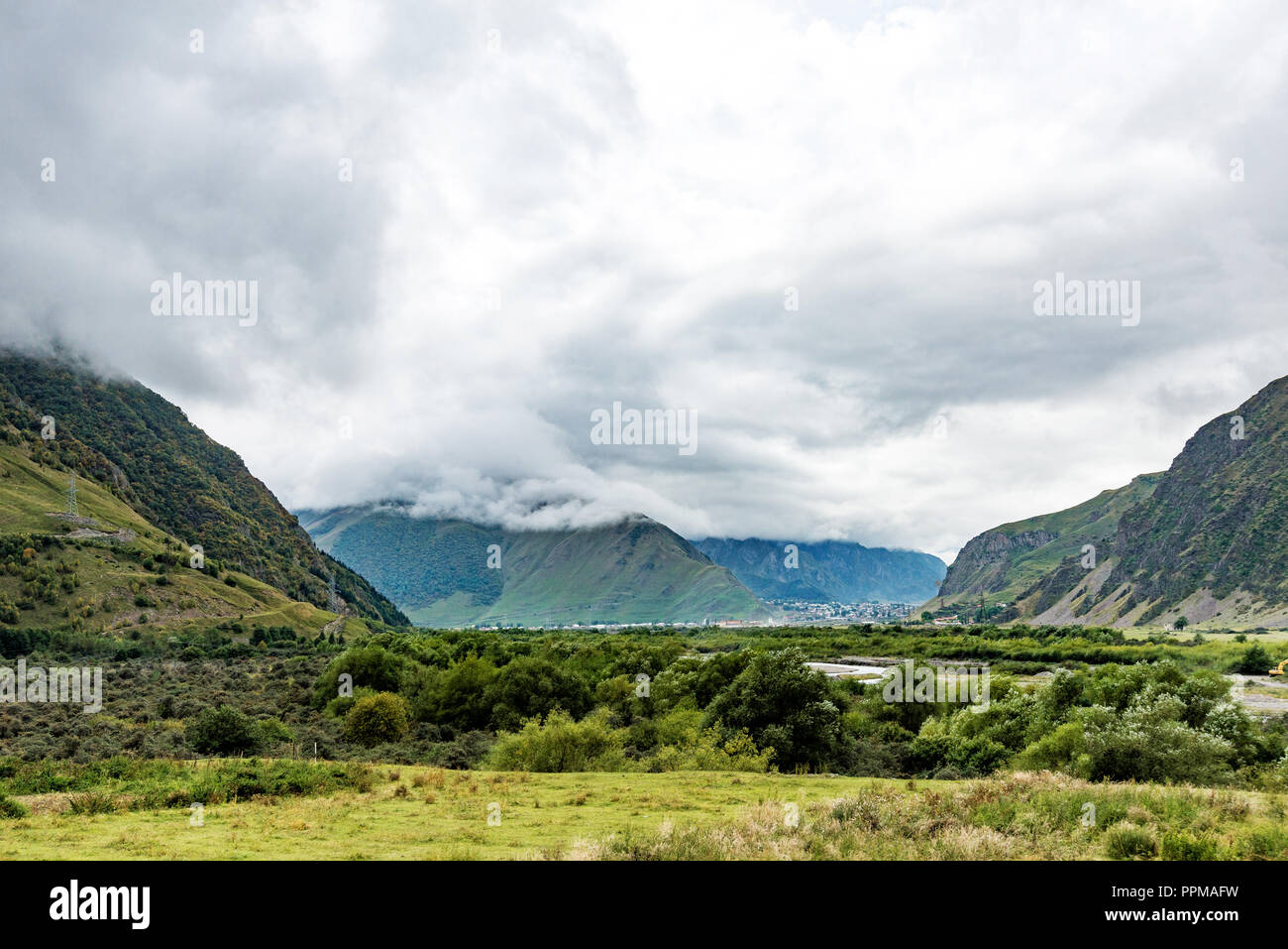 Beautiful landscapes with high mountains of Georgia, altitude above sea ...