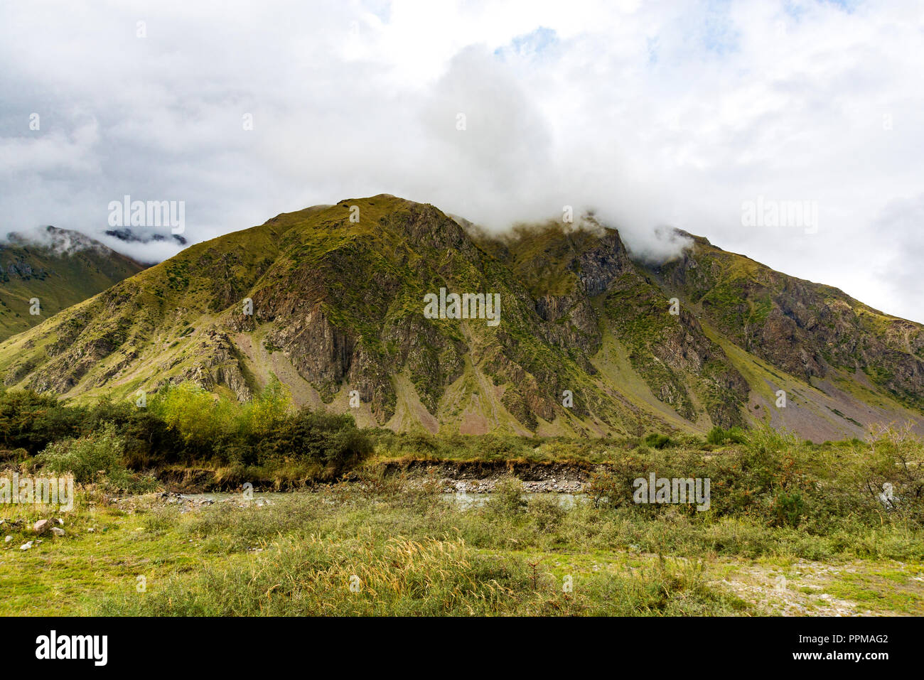 Beautiful landscapes with high mountains of Georgia, altitude above sea ...