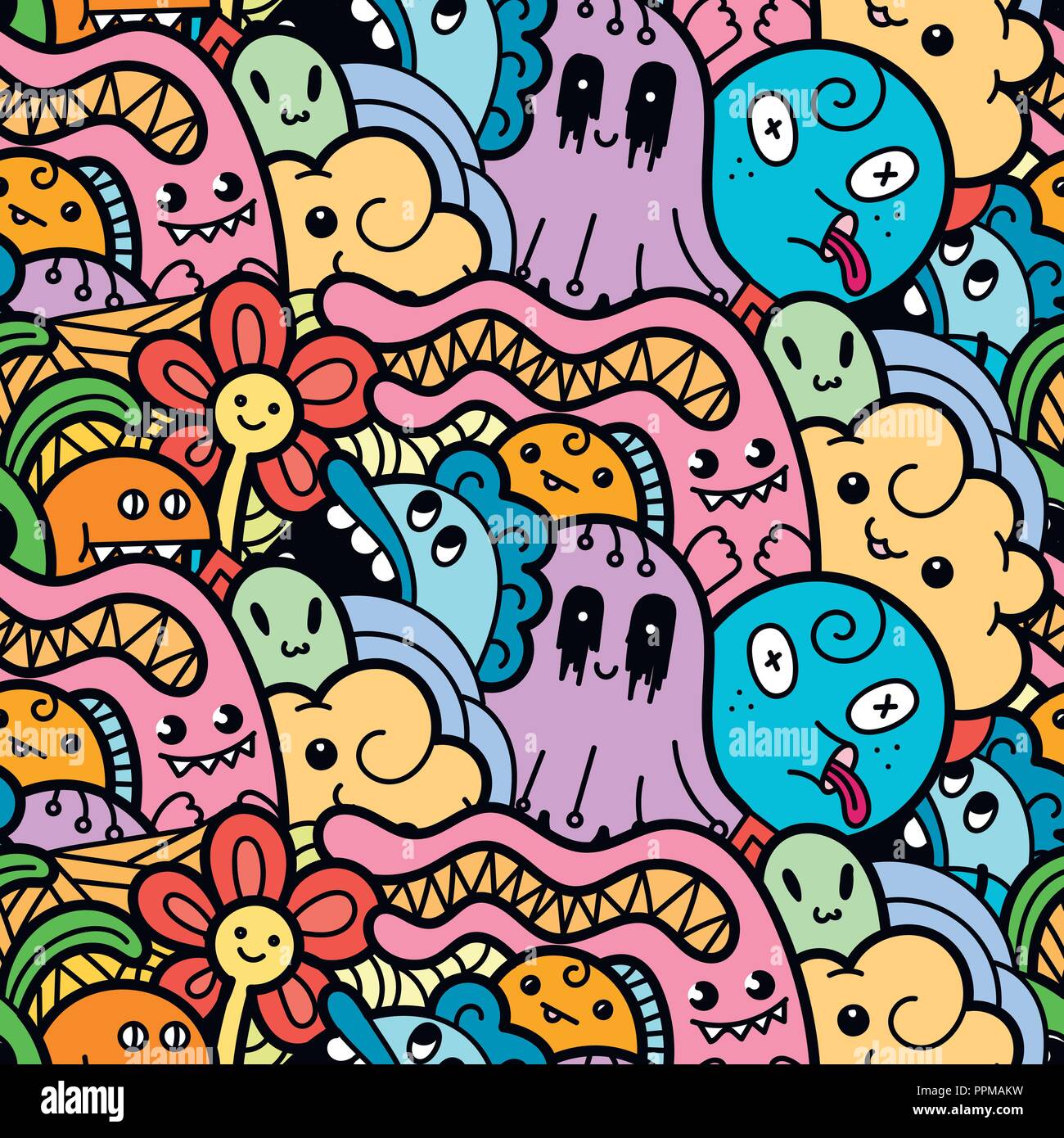 Funny doodle monsters seamless pattern for prints, designs and coloring ...