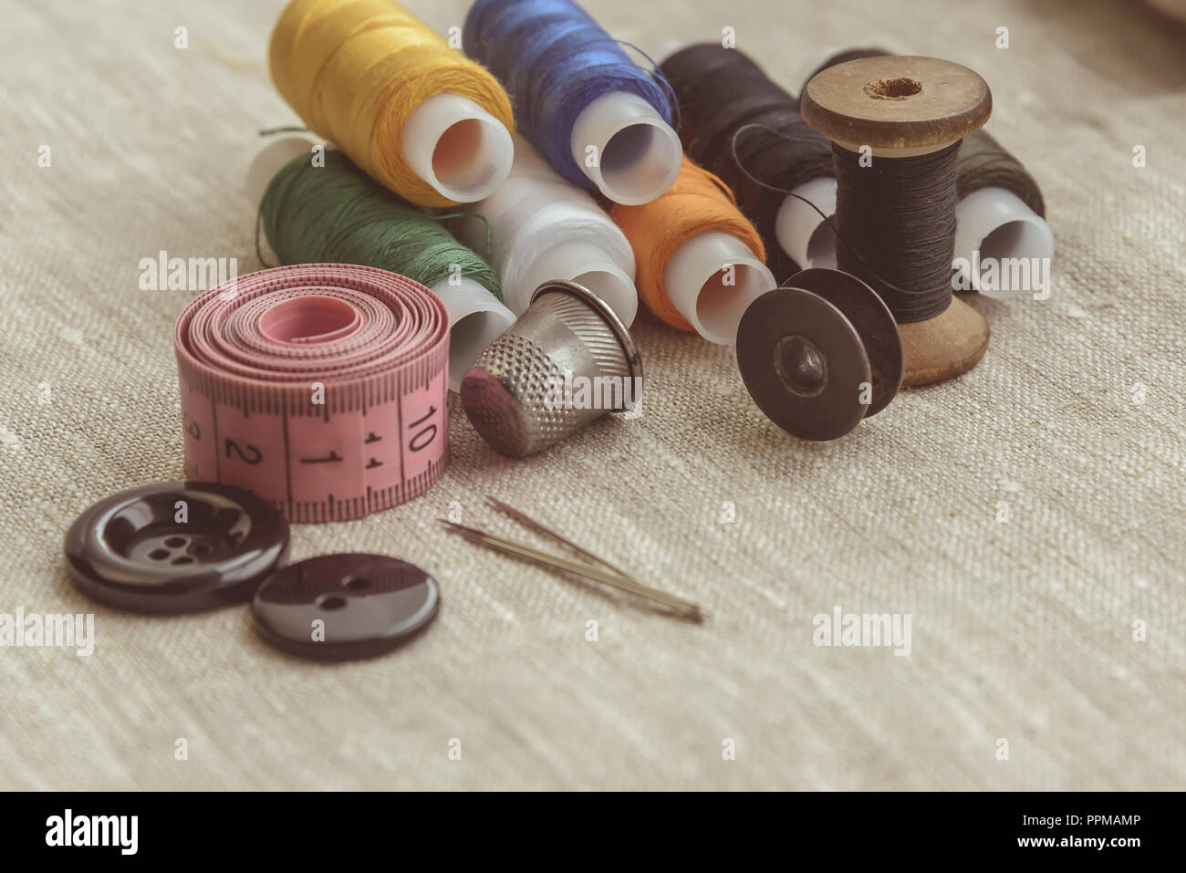 composition of seamstress, tailor, thread for sewing and for knitting ...