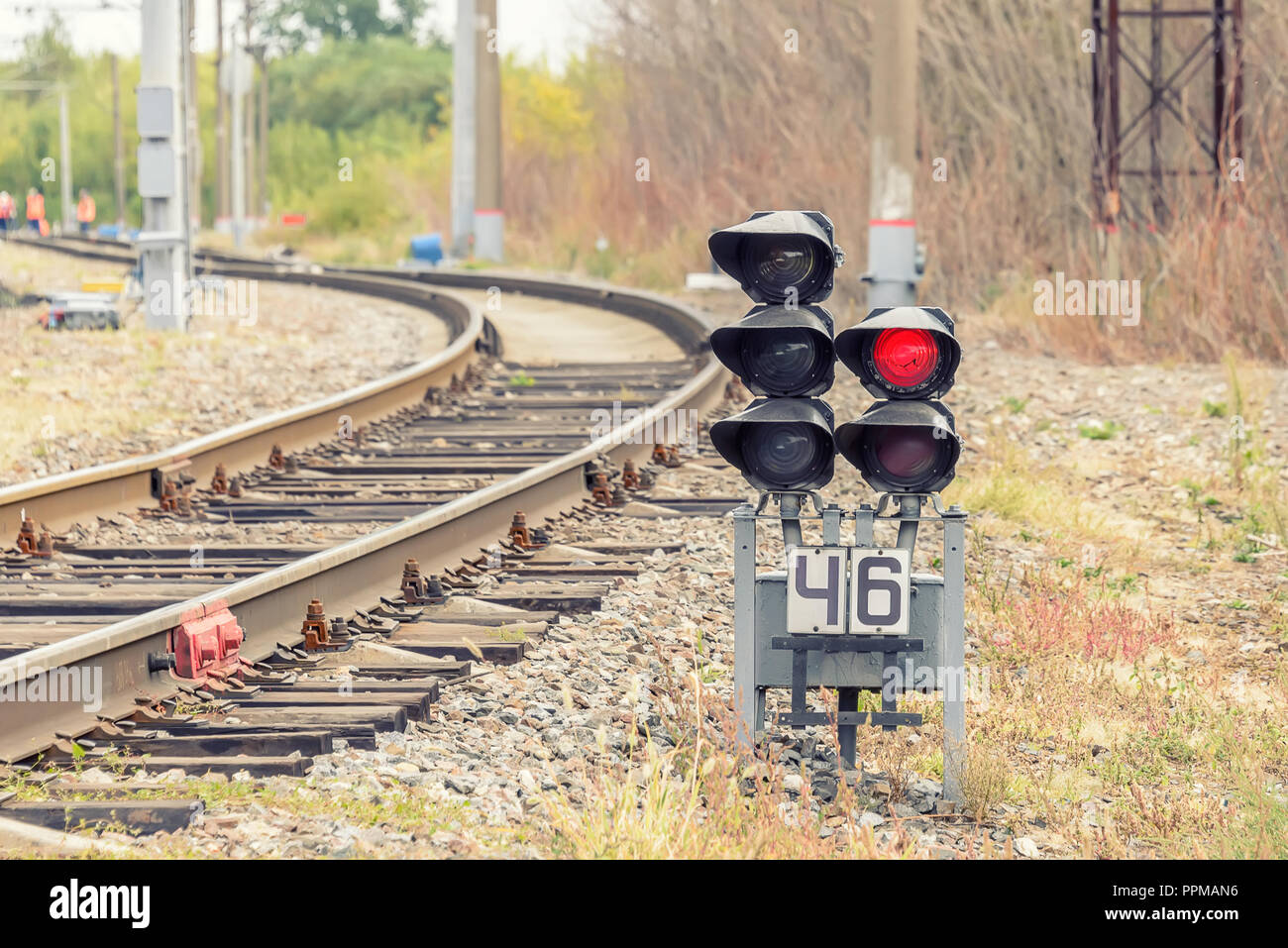 the semaphore on the railway lights red Stock Photo - Alamy