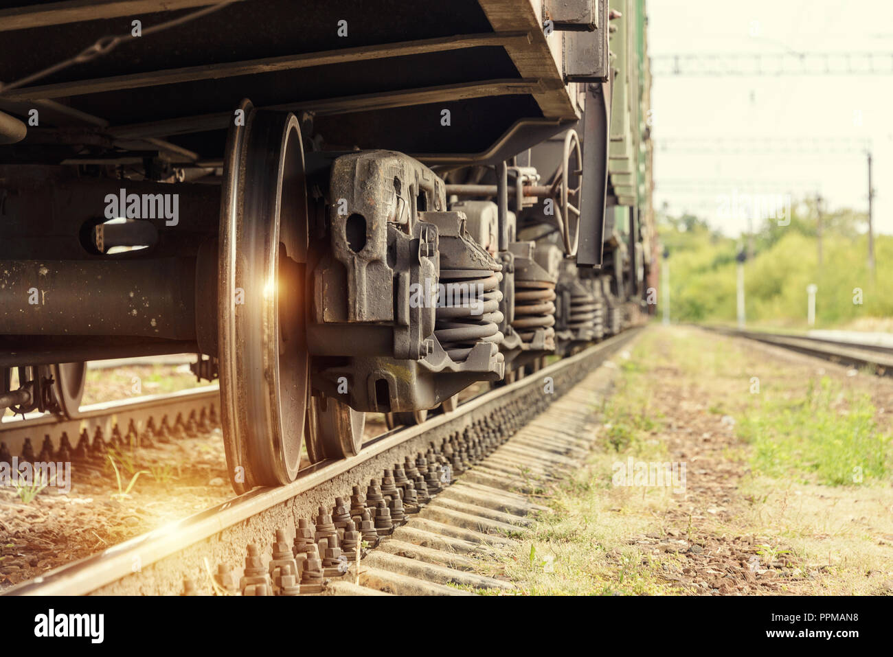 wheels of a train on rails. Railway Stock Photo - Alamy