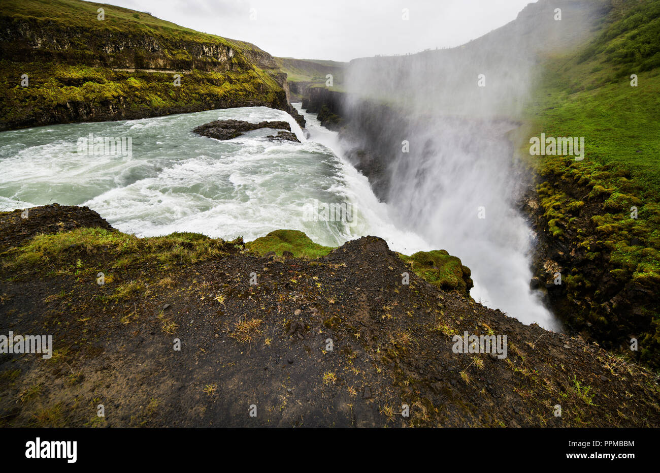 A waterfall in a beautiful Iceland landscape. Top view Stock Photo - Alamy