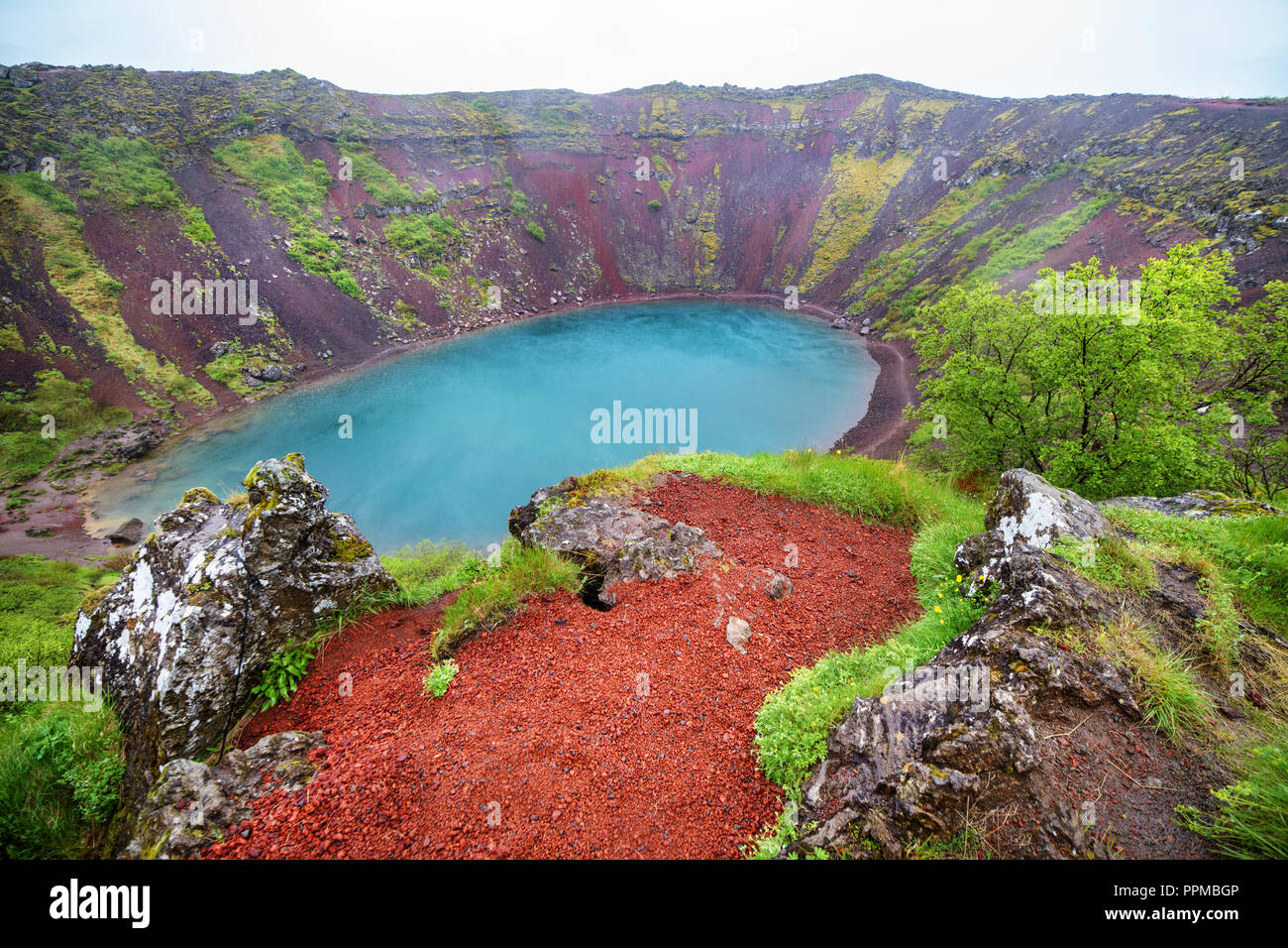 Volcano crater with a lake inside, Iceland landscape Stock Photo - Alamy