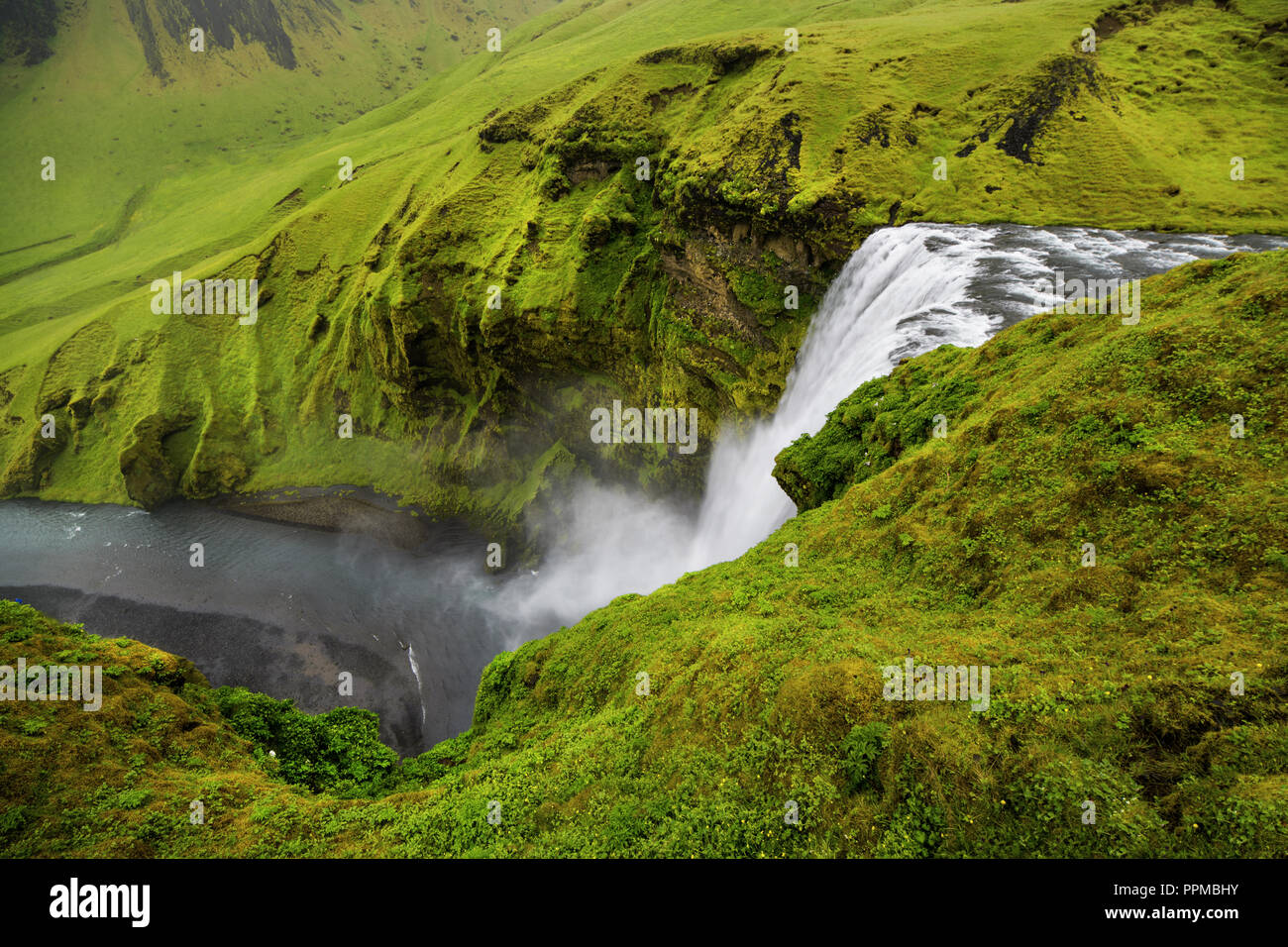 A waterfall in a beautiful Iceland landscape. Top view Stock Photo - Alamy