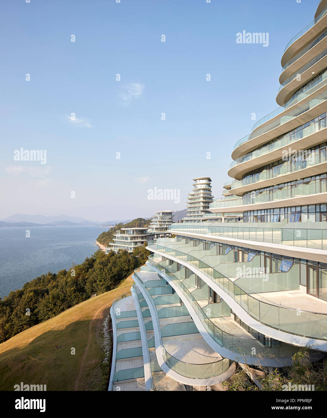 Exterior view of balconies. Huangshan Village, Huangshan, China ...