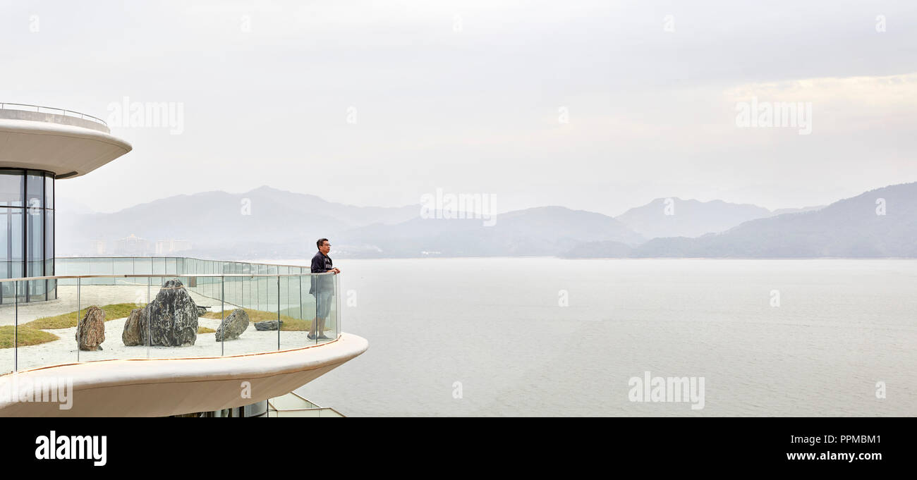 Balcony with view across Taiping Lake. Huangshan Village, Huangshan ...