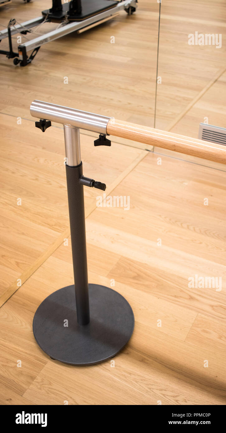 Pilates fitness studio gym room with training dance ballet bar for ...