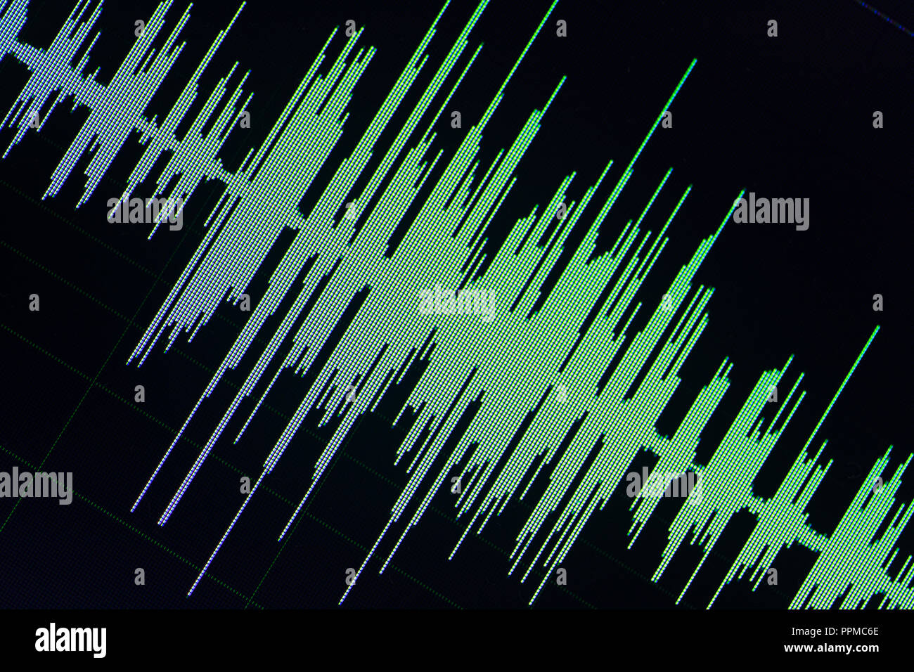 Audio sound wave studio editing computer program screen showings sounds ...