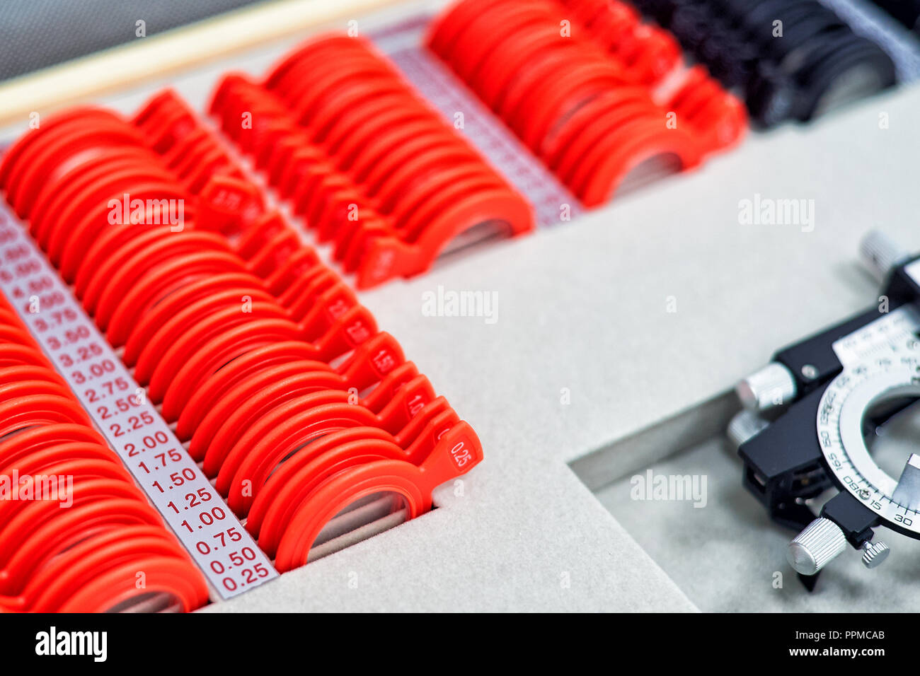 Details in the ophthalmologist's office.Vision check, measurements ...