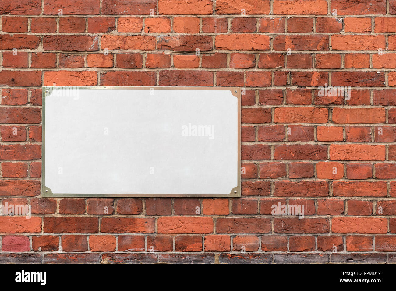 Mock up with empty blank white address sign on a brick wall Stock Photo ...