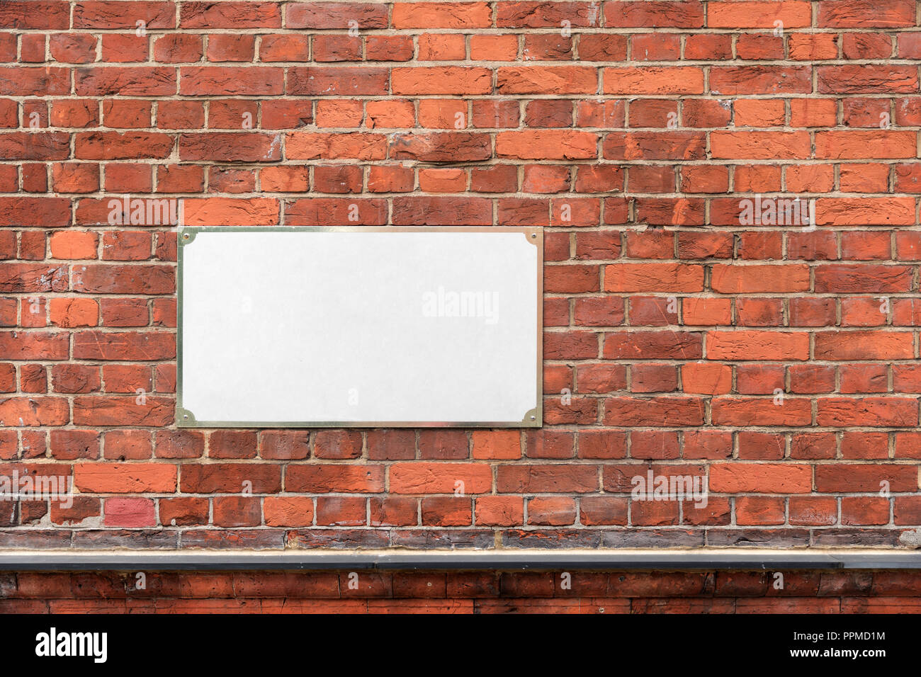 Mock up with empty blank white address sign on a brick wall Stock Photo ...