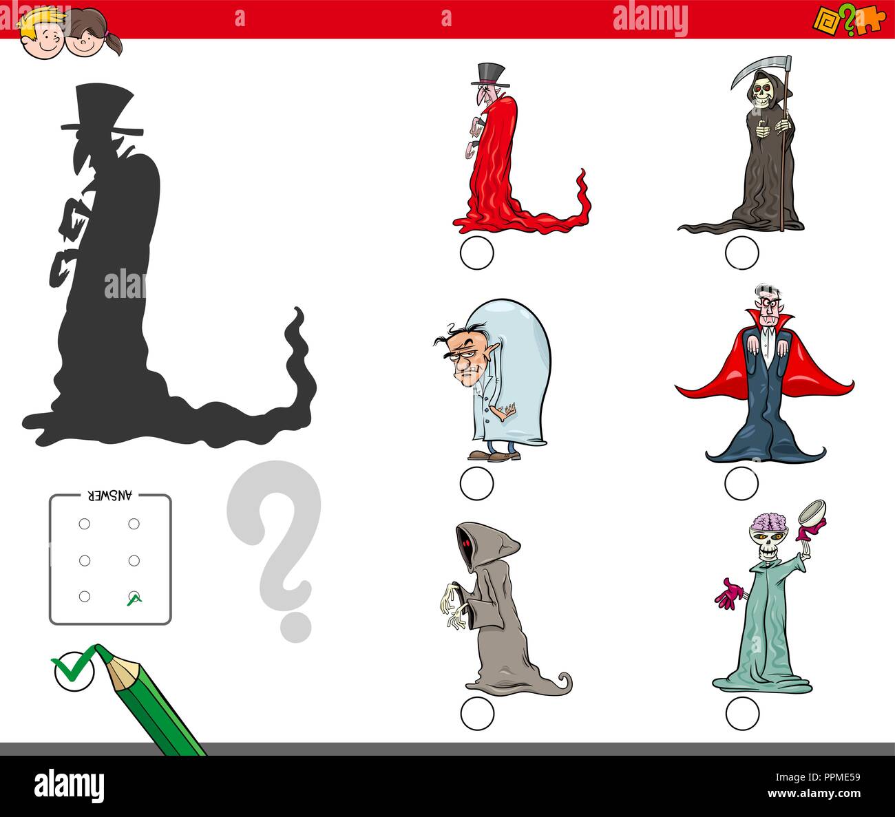 Cartoon Illustration of Finding the Right Shadow Educational Activity ...