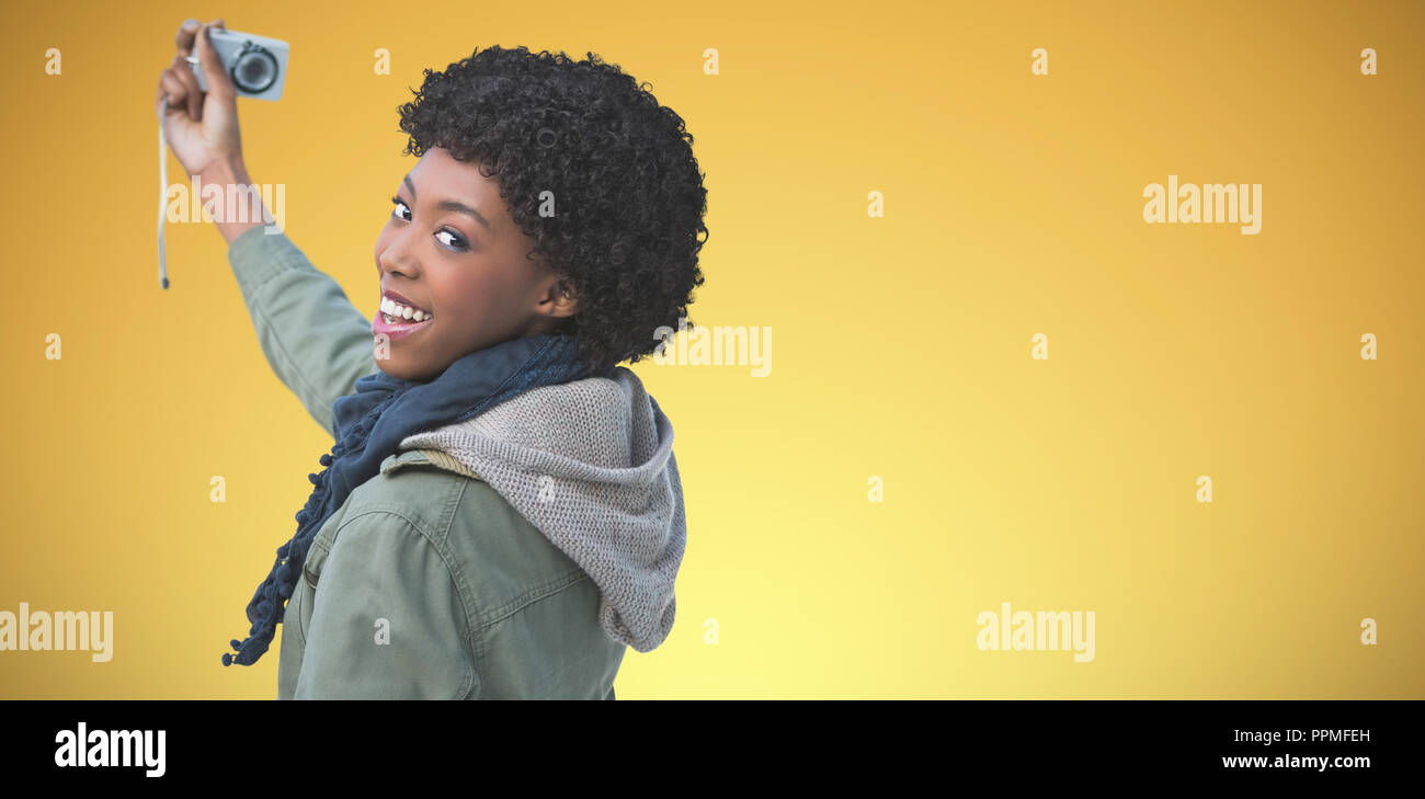 Composite image of women taking selfies with camera Stock Photo - Alamy