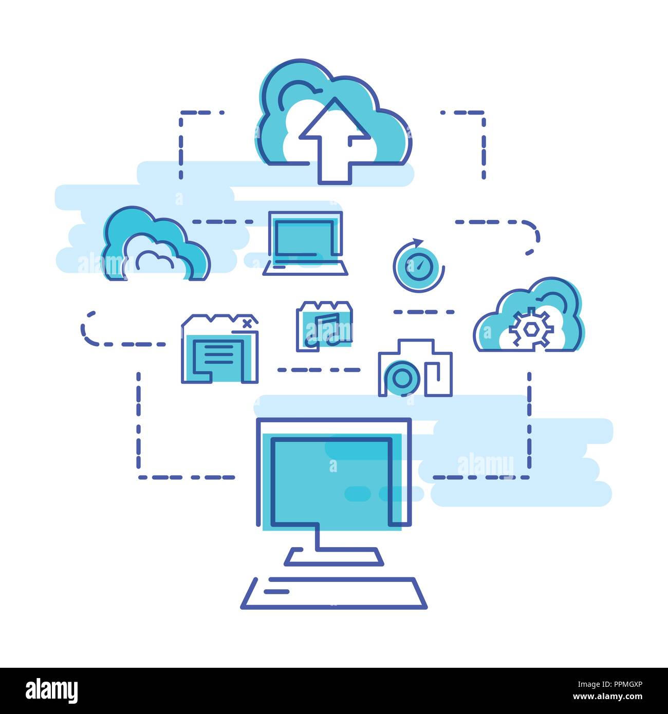 cloud computing network with desktop vector illustration design Stock ...