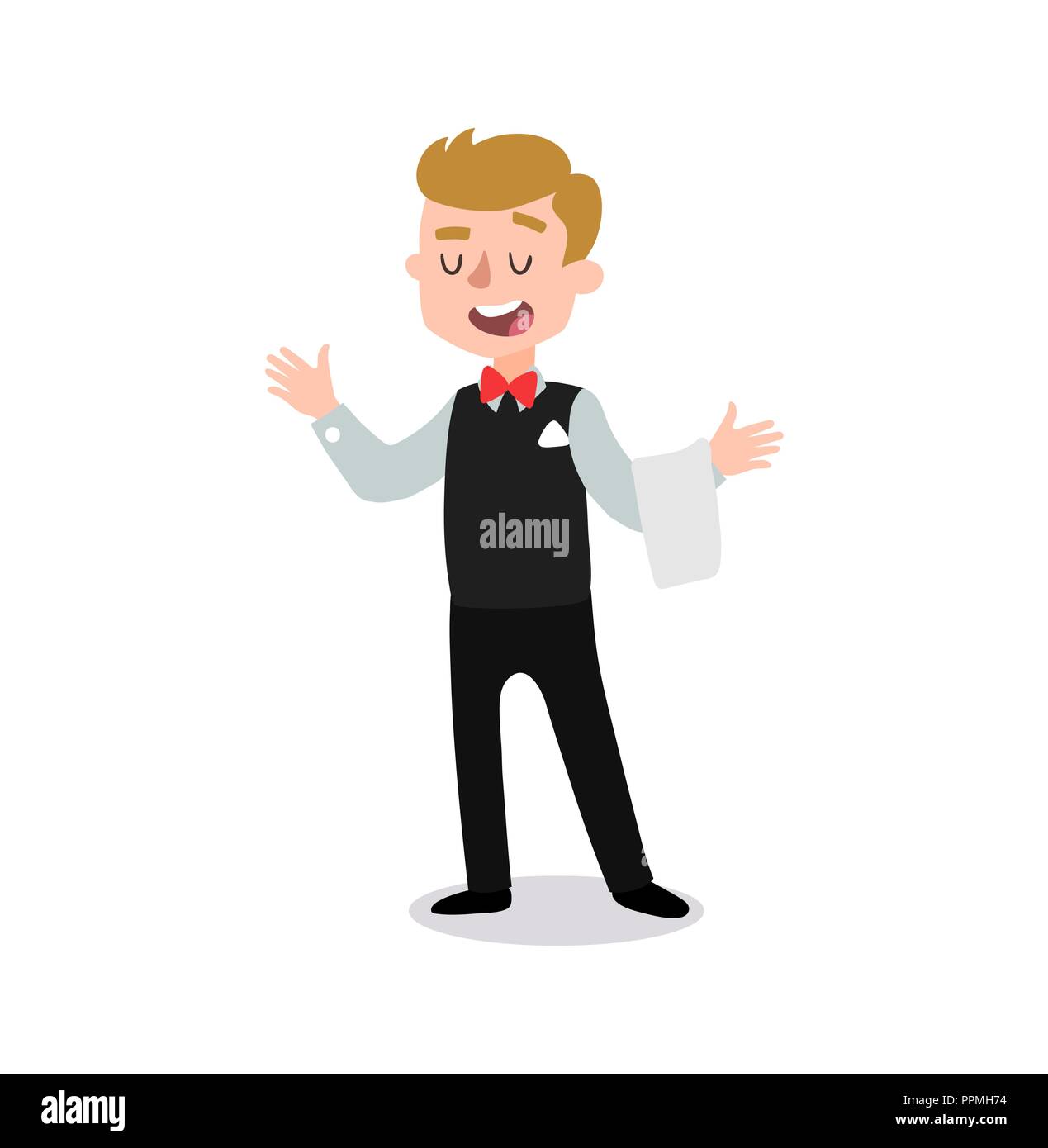 waiter wearing the uniform holding a dish of chicken cartoon character ...