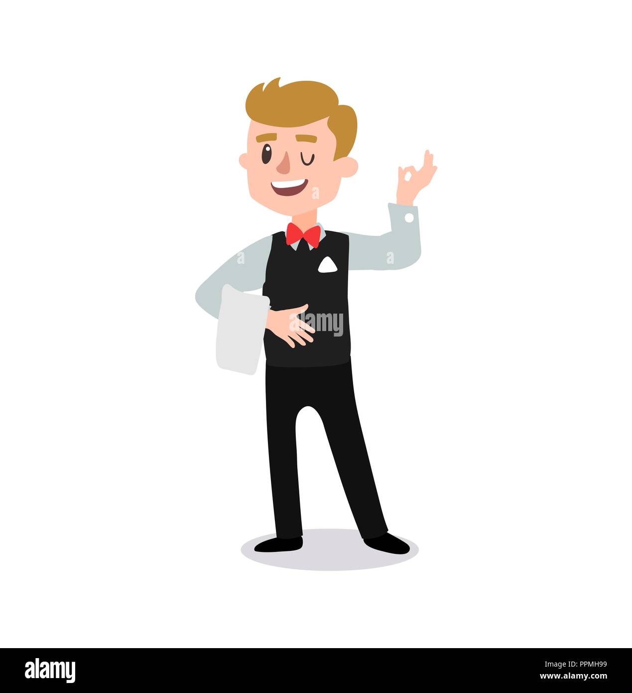 waiter wearing the uniform holding a dish of chicken cartoon character ...