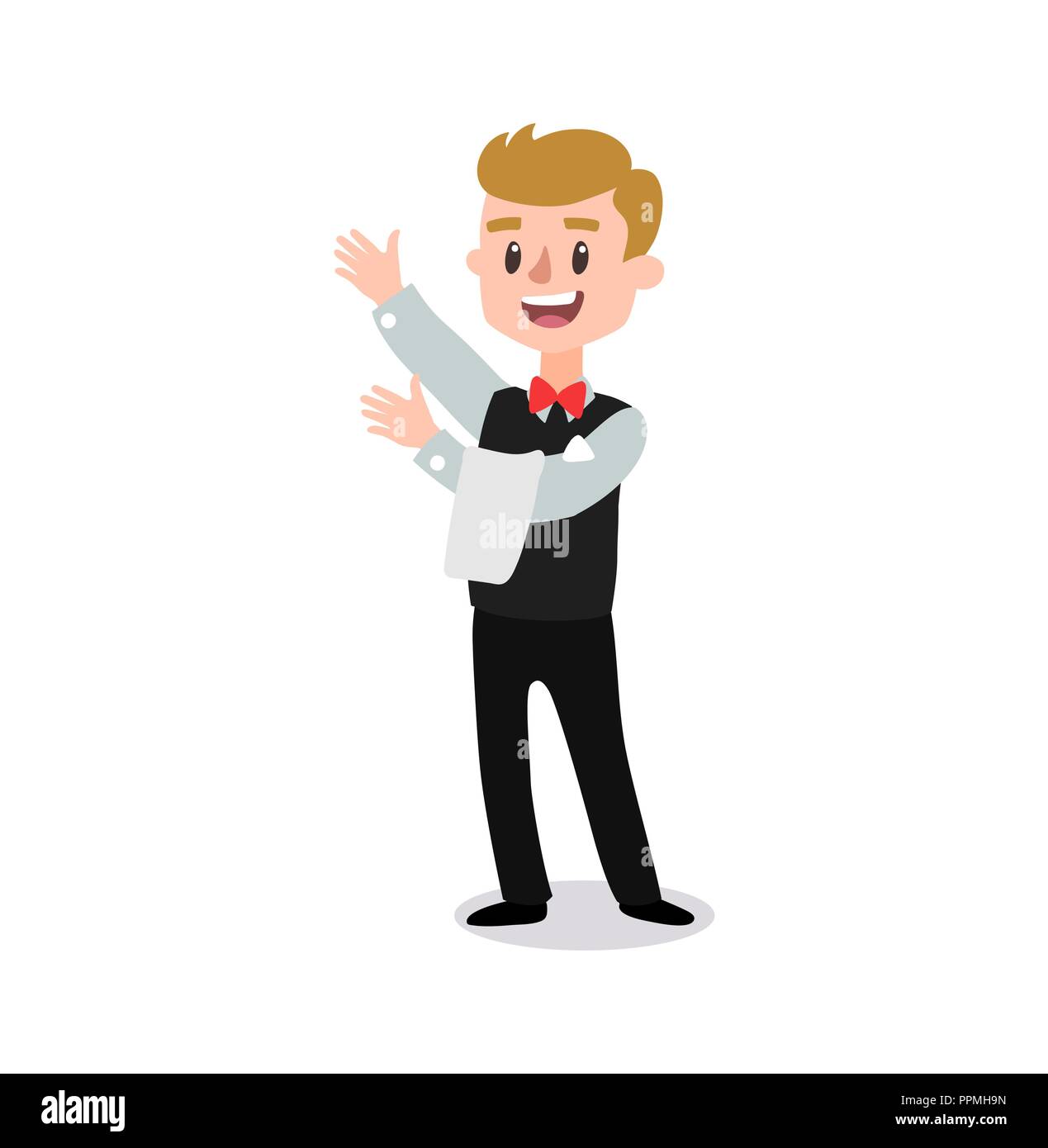 waiter wearing the uniform holding a dish of chicken cartoon character ...
