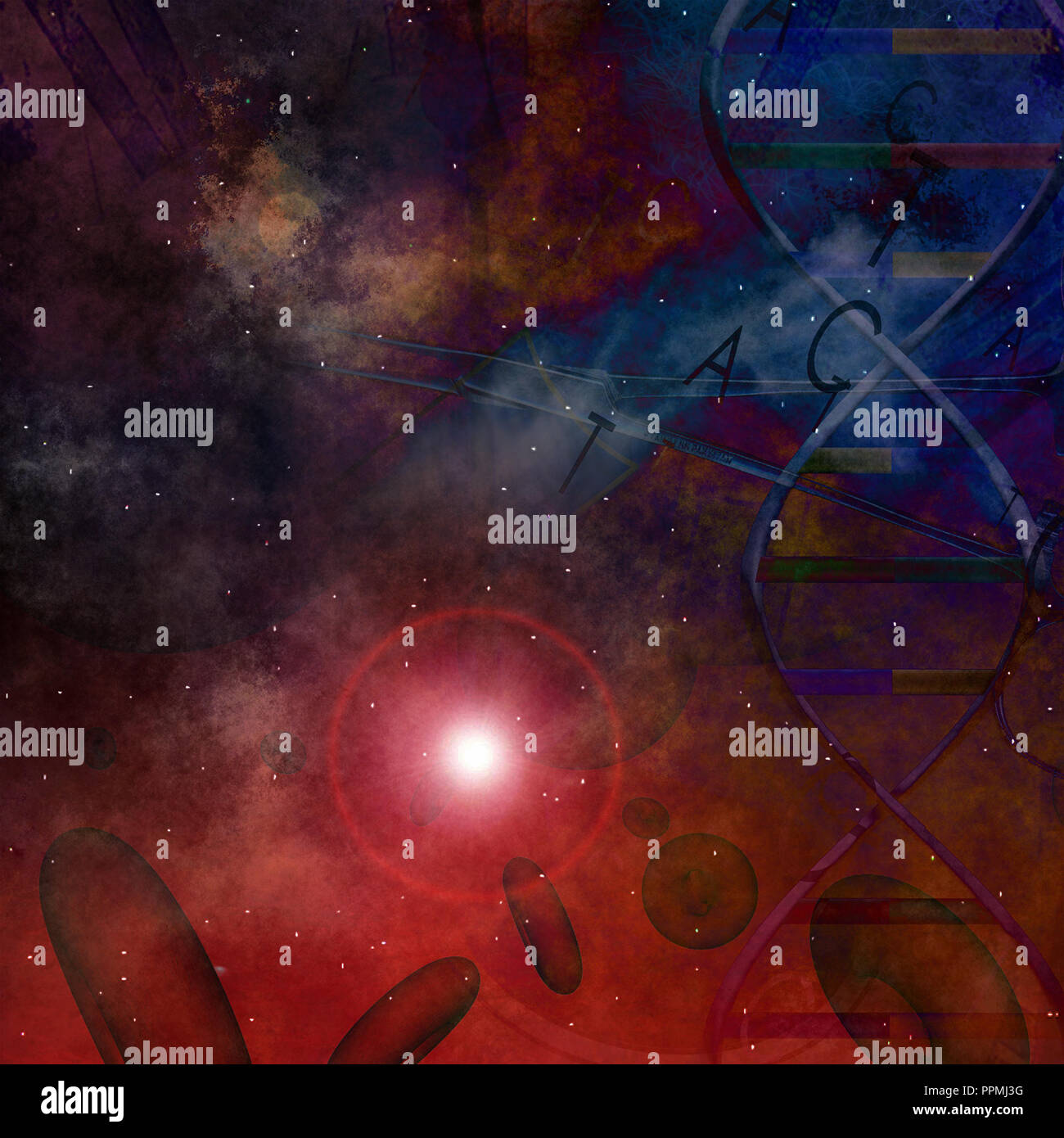 DNA strand and blood. Clock face background Stock Photo - Alamy