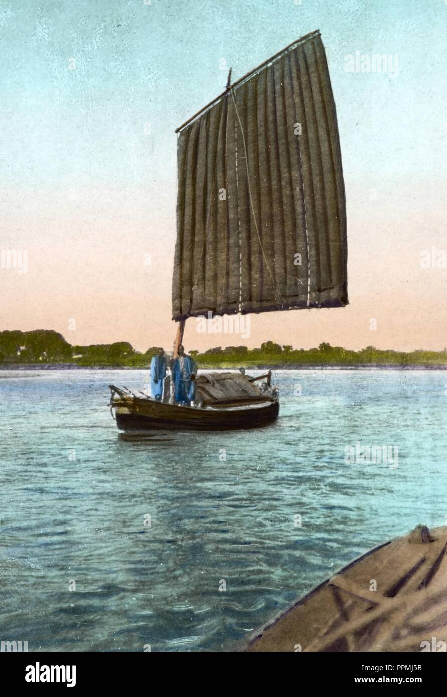 Boat under sail on Liao River, Manchuria, ca. 1882-ca. 1936 (imp-cswc ...