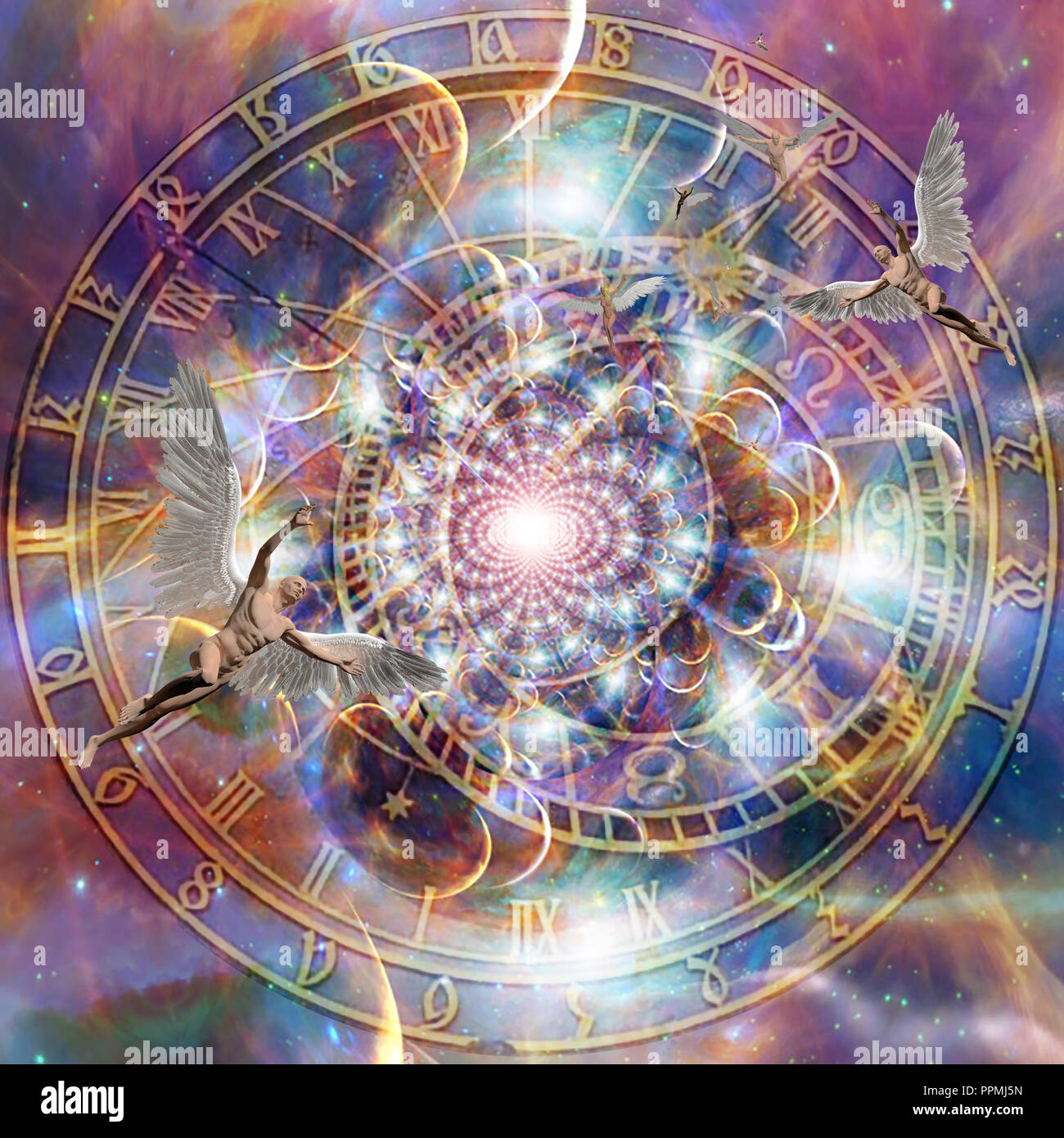 Angels and medieval astronomical clock Stock Photo - Alamy